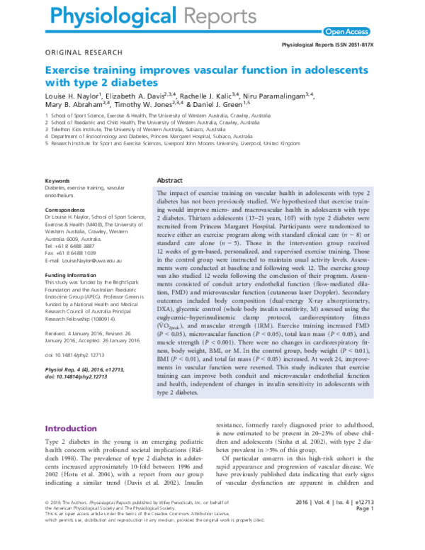(PDF) Exercise training improves vascular function in adolescents with ...
