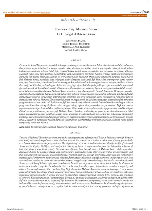 (PDF) Pemikiran Fiqh Mahmud Yunus