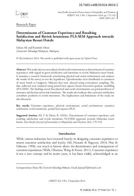 (PDF) Determinants of Customer Experience and Resulting Satisfaction ...