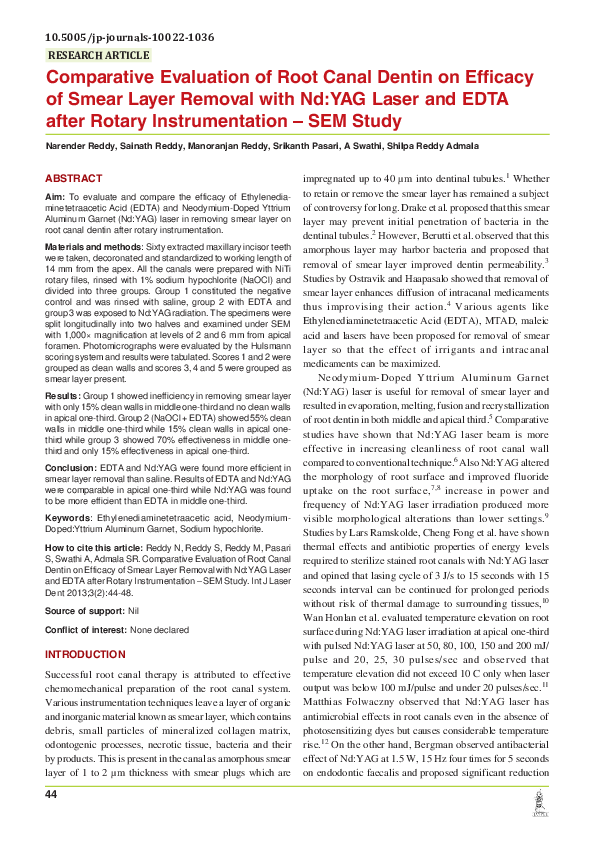 (PDF) Comparative Evaluation of Root Canal Dentin on Efficacy of Smear ... (PDF) Comparative Evaluation of Root Canal Dentin on Efficacy of Smear ...
