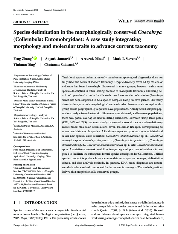 (PDF) Species delimitation in the morphologically conservedCoecobrya ...