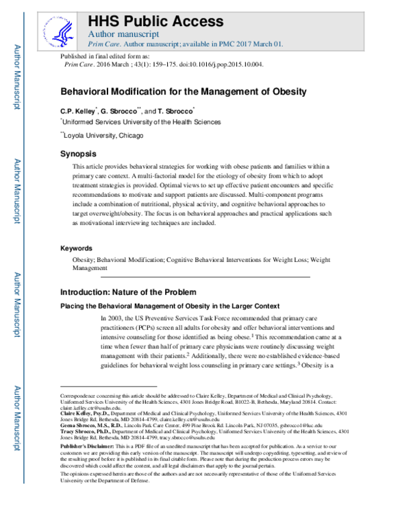 (PDF) Behavioral Modification for the Management of Obesity