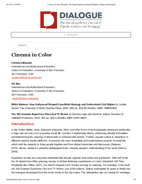 (PDF) Cinema in Color | Yih Ren and Christina Masuda - Academia.edu