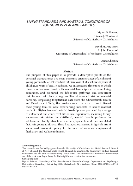 (PDF) Living standards and material conditions of young New Zealand ...