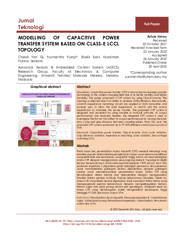 (PDF) Modelling of Capacitive Power Transfer System Based on Class-E ...