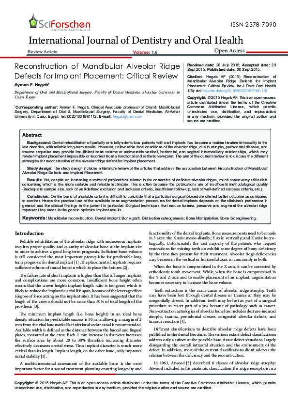(PDF) Reconstruction of Mandibular Alveolar Ridge Defects for Implant ...