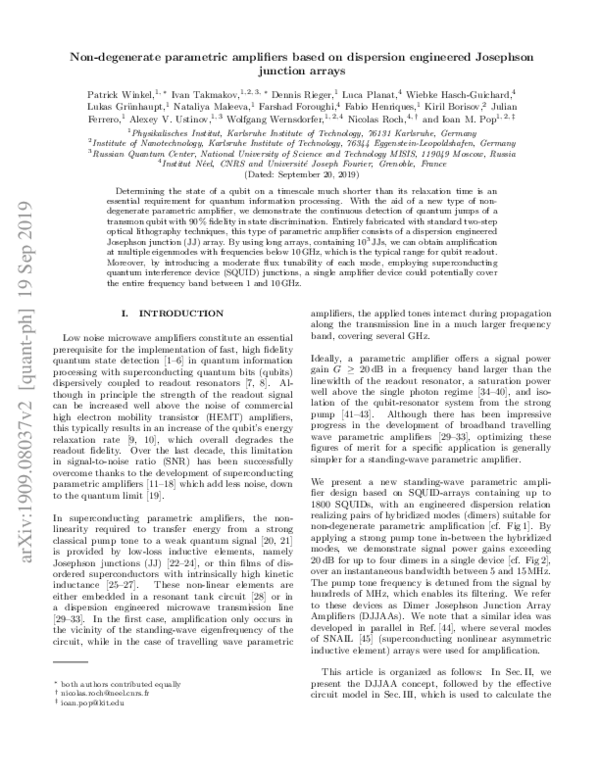 (PDF) Nondegenerate Parametric Amplifiers Based on Dispersion-Engineered Josephson-Junction ...