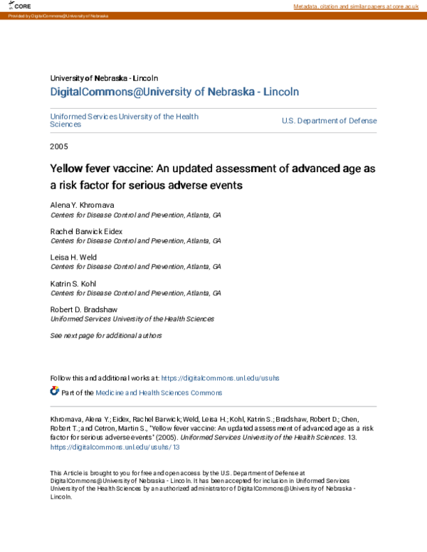 (PDF) Yellow fever vaccine: An updated assessment of advanced age as a ...
