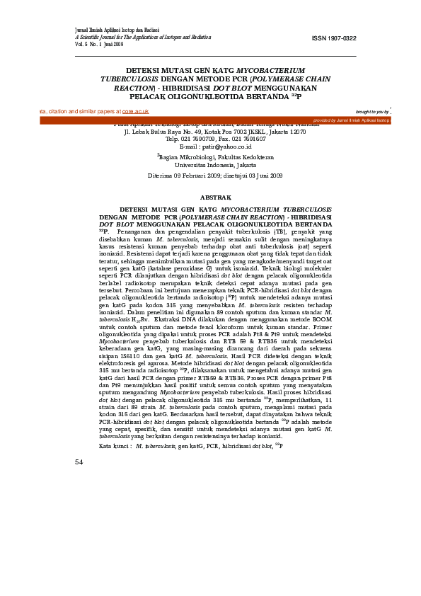 (PDF) Deteksi Mutasi Gen Katg Mycobacterium Tuberculosis Dengan Metode ...