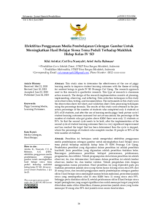 (PDF) Efektifitas Penggunaan Media Pembelajaran Celengan Gambar Untuk Meningkatkan Hasil Belajar ...