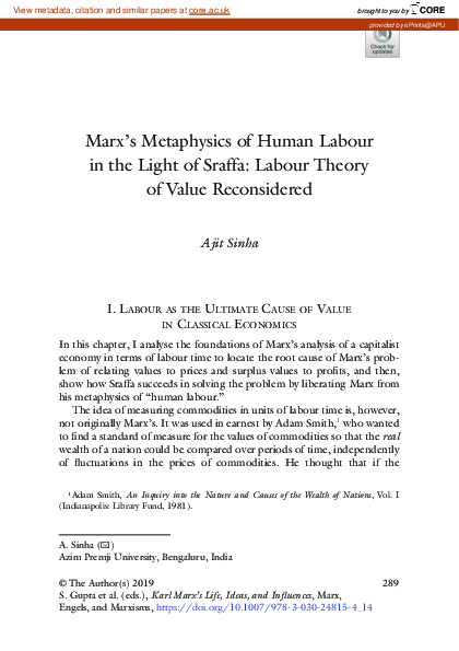(PDF) Marx’s Metaphysics of Human Labour in the Light of Sraffa: Labour ...