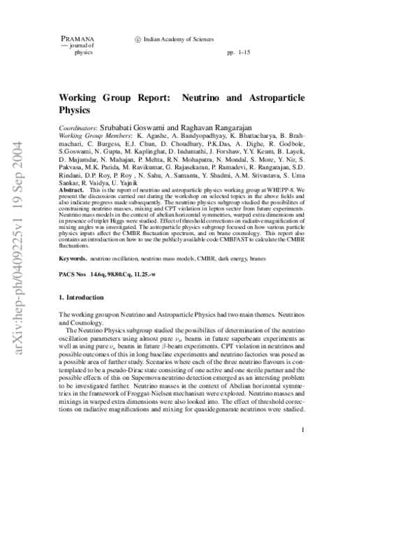 (PDF) Working Group Report: Physics