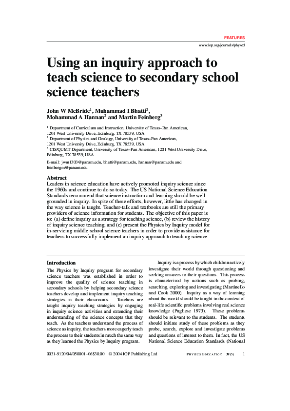 (PDF) Using an inquiry approach to teach science to secondary school ...