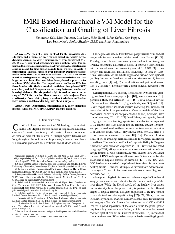 Pdf Hierarchical Svm Model For Liver Fibrosis Classification Via Fmri