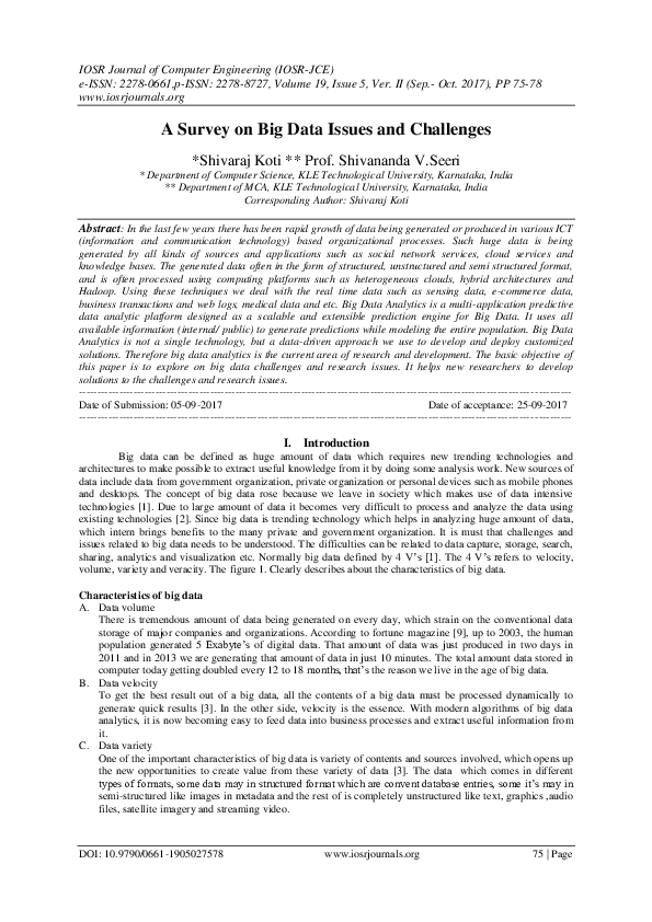 (PDF) A Survey on Big Data Issues and Challenges | P MUTHULAKSHMI ...