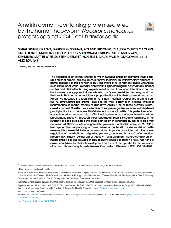 (PDF) A netrin domain-containing protein secreted by the human hookworm ...