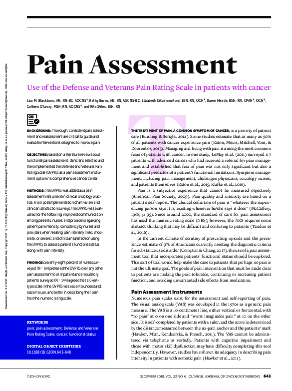(PDF) Pain Assessment: Use of the Defense and Veterans Pain Rating ...