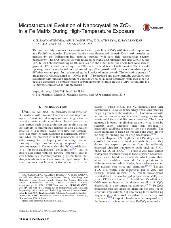(PDF) Microstructural Evolution of Nanocrystalline ZrO2 in a Fe Matrix ...