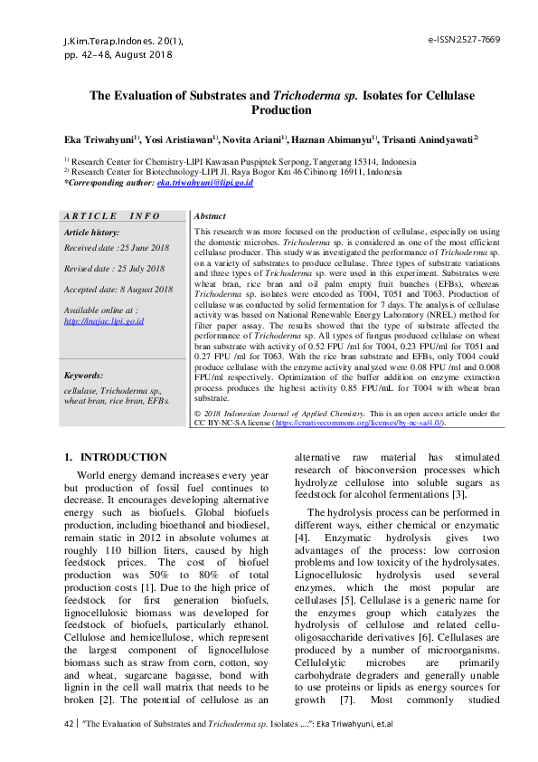 Pdf The Evaluation Of Substrates And Trichoderma Sp Isolates For Cellulase Production