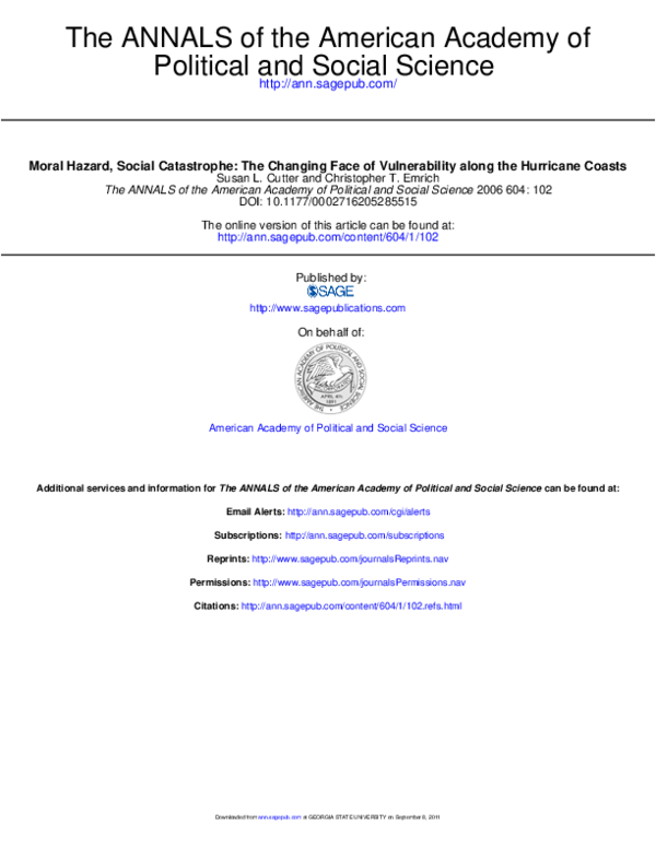 (PDF) Moral Hazard, Social Catastrophe: The Changing Face of ...