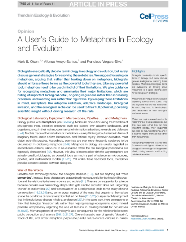 (PDF) A User’s Guide to Metaphors In Ecology and Evolution
