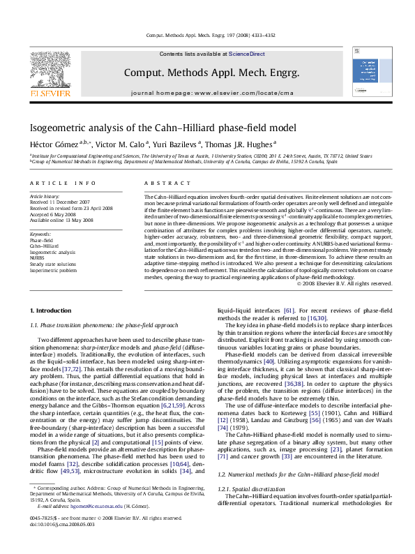 (PDF) Isogeometric analysis of the Cahn–Hilliard phase-field model