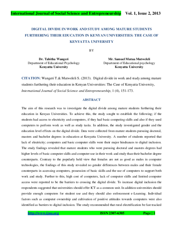 (PDF) Digital Divide in Work and Study among Mature Students Furthering ...
