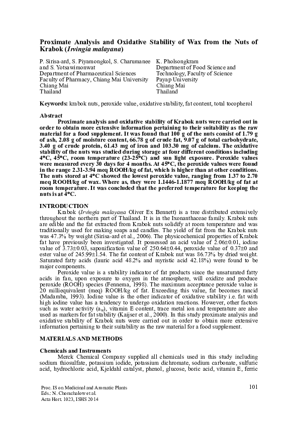 (PDF) Proximate Analysis and Oxidative Stability of Wax from the Nuts ...