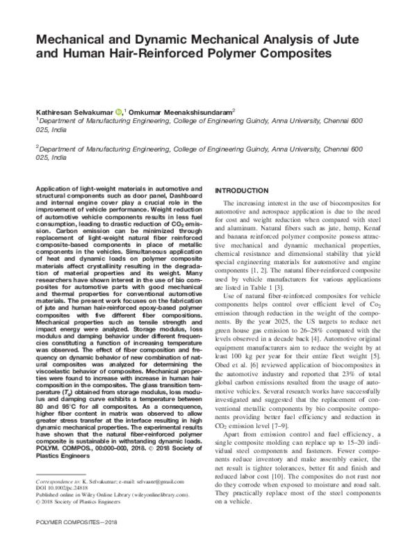 (PDF) Mechanical and Dynamic Mechanical Analysis of Bio‐based Composites