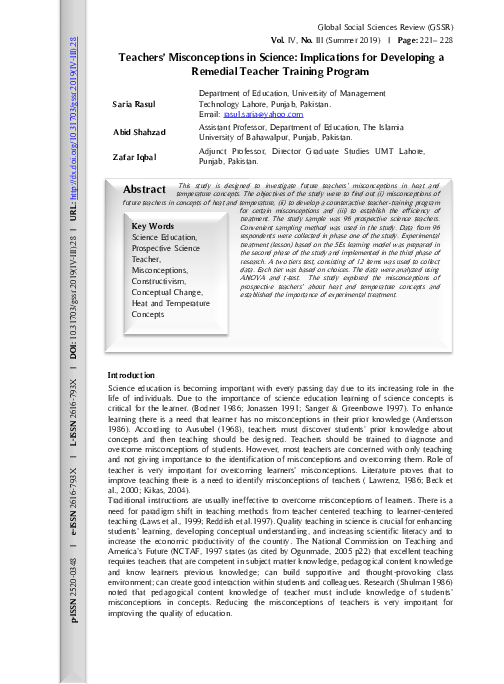 (PDF) Teachers’ Misconceptions in Science: Implications for Developing a Remedial Teacher ...