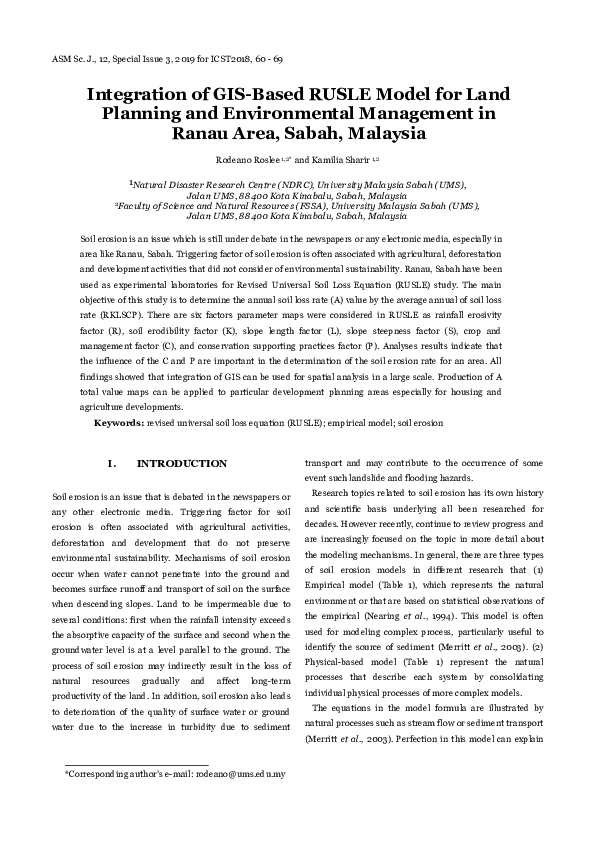 (PDF) Integration of GIS-Based RUSLE Model for Land Planning and ...