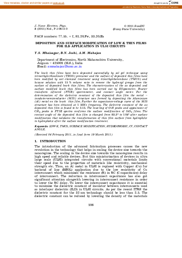 (PDF) Deposition and Surface Modification of Low-K Thin Films for Ild ...