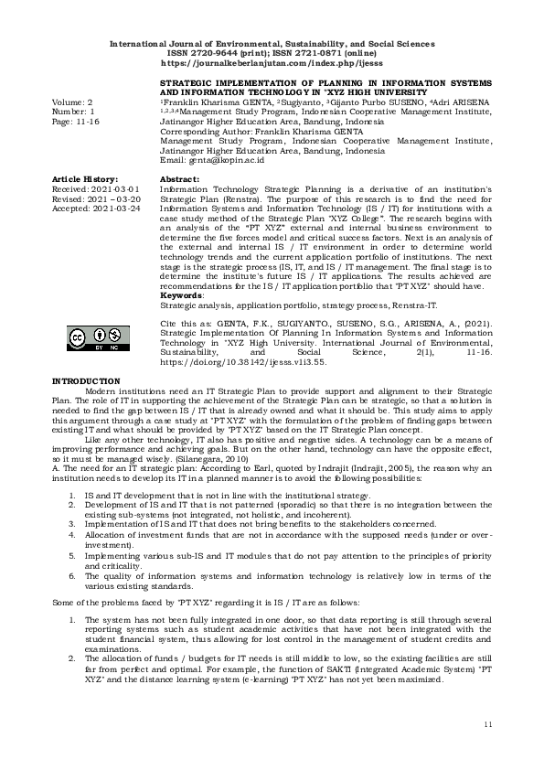 (PDF) Strategic Implementation of Planning in Information Systems and Information Technology in ...