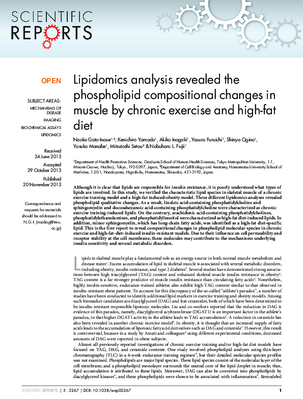 (PDF) Lipidomics analysis revealed the phospholipid compositional changes in muscle by chronic ...