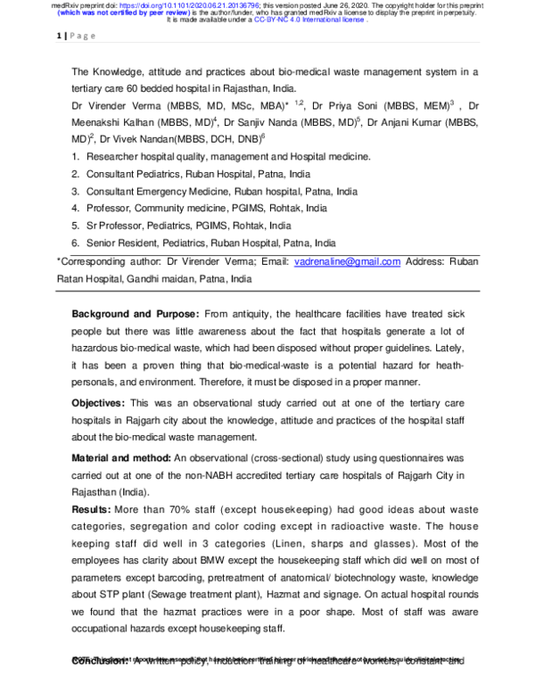 (PDF) The Knowledge, attitude and practices about bio-medical waste ...