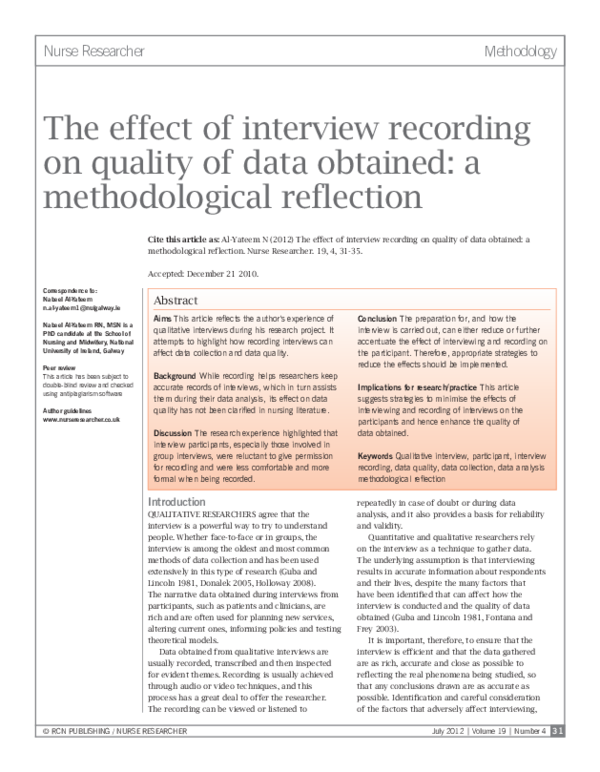 (PDF) The effect of interview recording on quality of data obtained: a ...