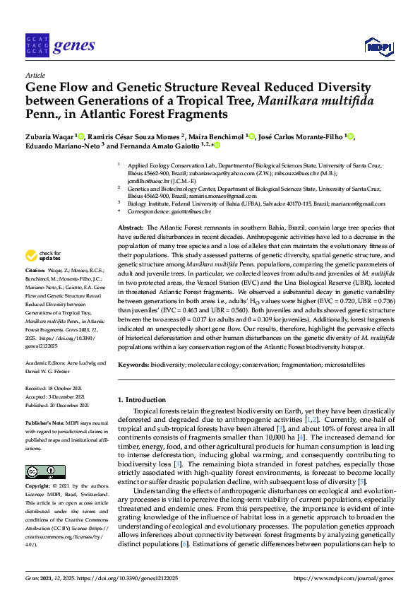(PDF) Gene Flow and Genetic Structure Reveal Reduced Diversity between Generations of a Tropical ...