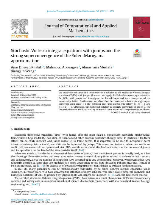 Pdf Stochastic Volterra Integral Equations With Jumps And The Strong Superconvergence Of The