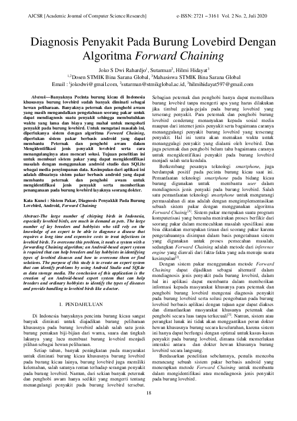 (PDF) Diagnosis Penyakit Pada Burung Lovebird Dengan Algoritma Forward ...