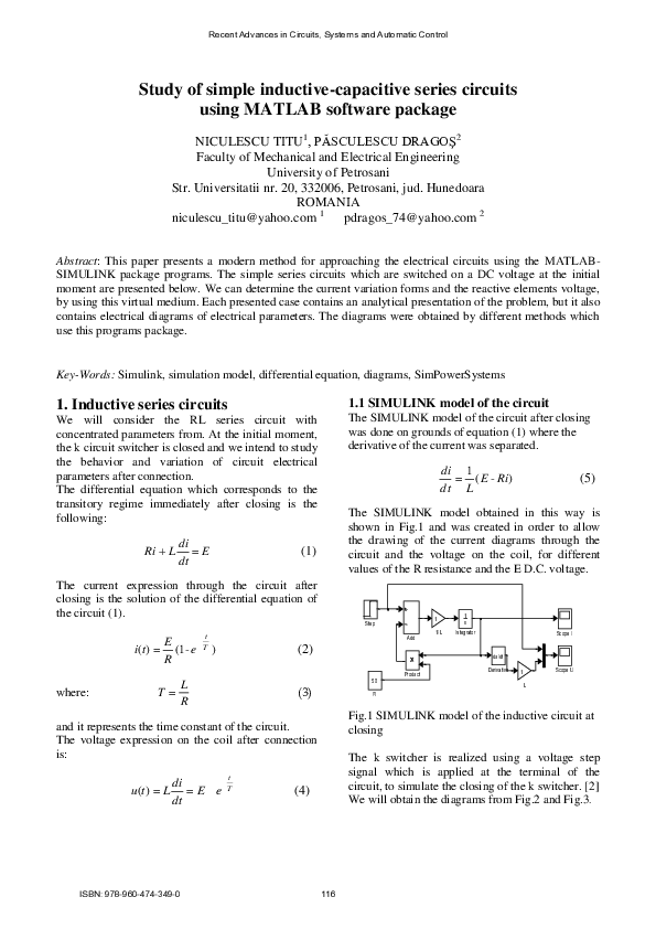 (PDF) Study of simple inductive-capacitive series circuits using MATLAB software package