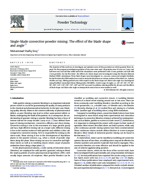 (PDF) Single-blade convective powder mixing: The effect of the blade ...