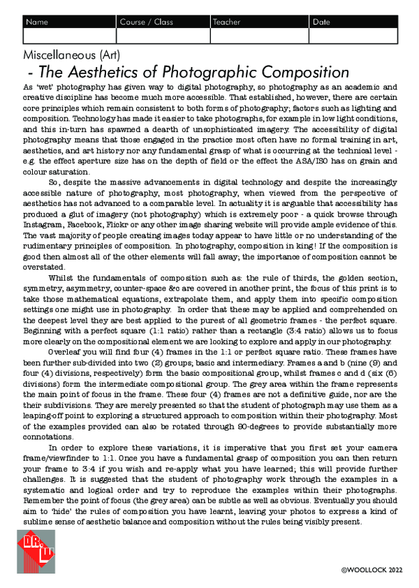 (PDF) The Aesthetics of Photographic Composition