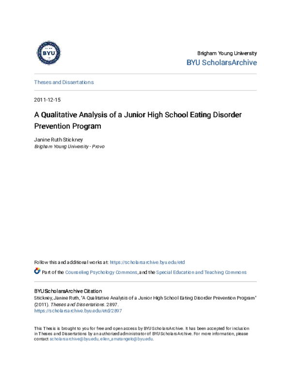 (PDF) A Qualitative Analysis of a Junior High School Eating Disorder ...