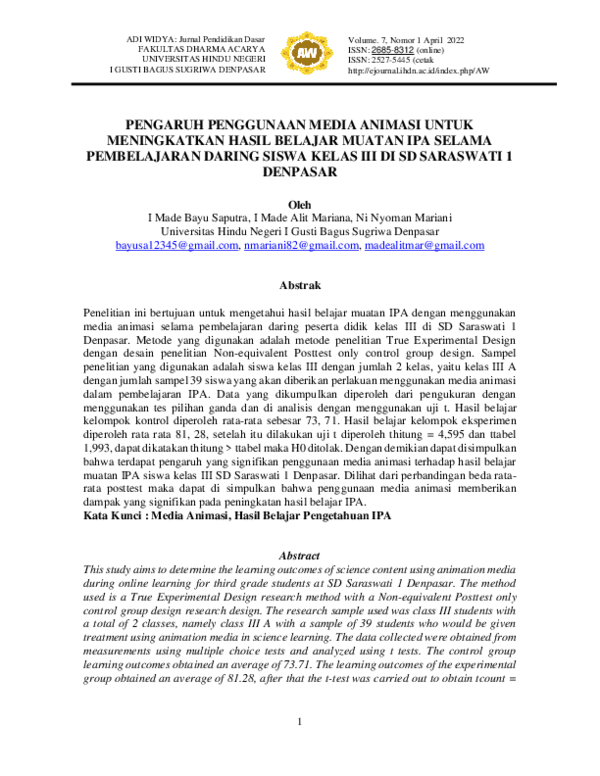 (PDF) Pengaruh Penggunaan Media Animasi Untuk Meningkatkan Hasil Belajar Muatan Ipa Selama ...