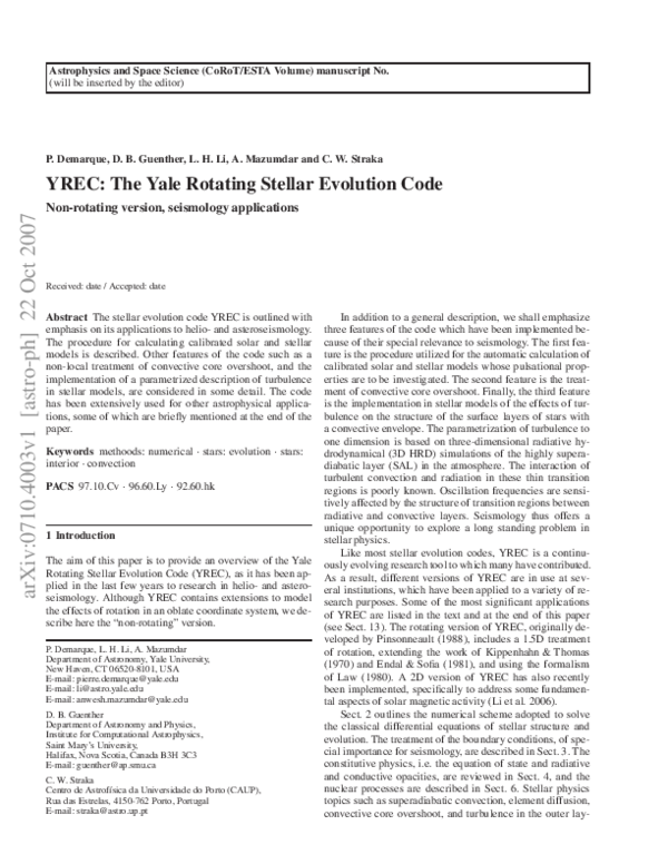 (PDF) YREC: the Yale rotating stellar evolution code