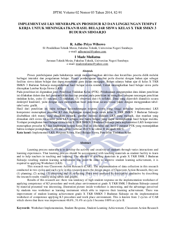 (PDF) Implementasi LKS Menerapkan Prosedur K3 Dan Lingkungan Tempat Kerja Untuk Meningkatkan ...