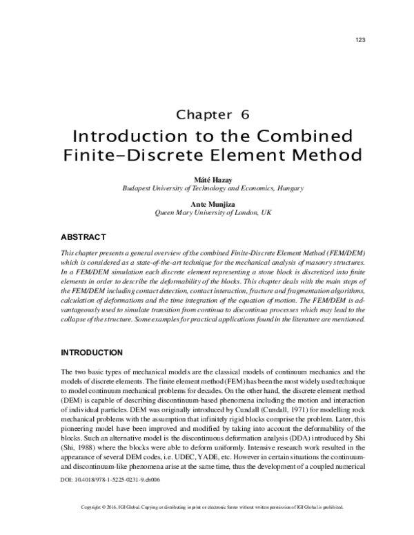 Pdf Introduction To The Combined Finite Discrete Element Method
