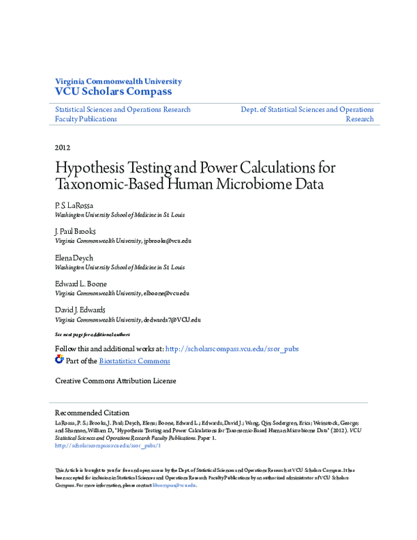 (PDF) Hypothesis Testing and Power Calculations for Taxonomic-Based ...