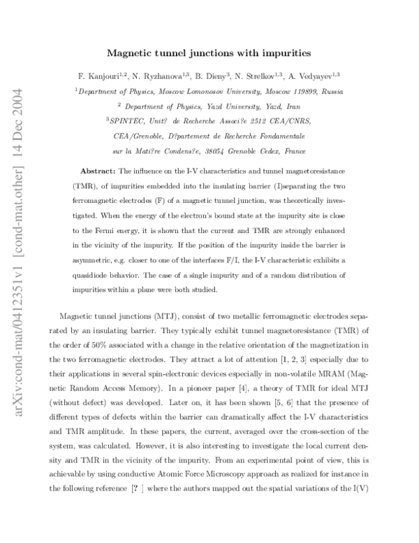 (PDF) Diode effect in magnetic tunnel junctions