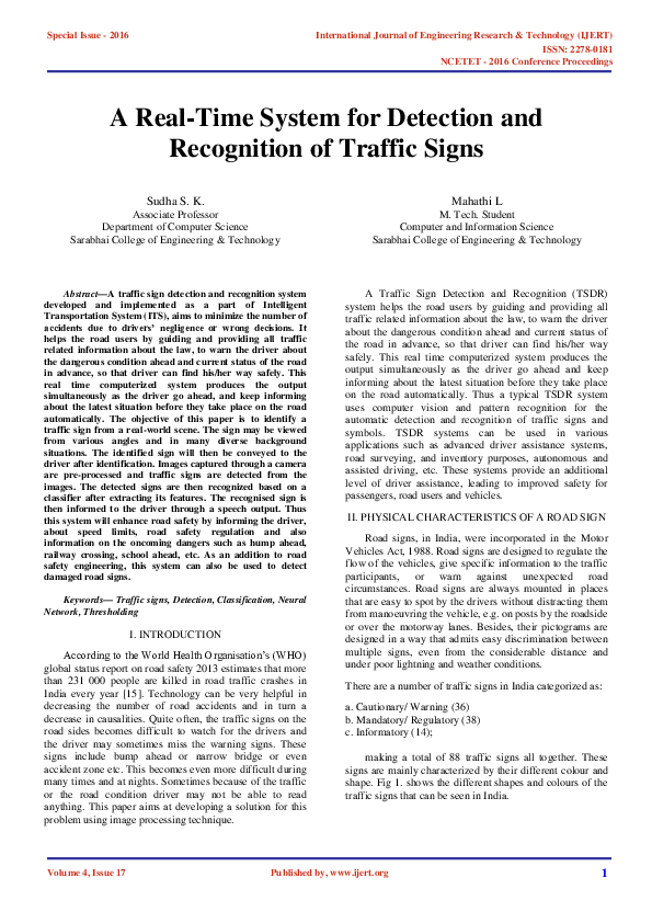(PDF) Real-Time Traffic Sign Detection and Recognition System